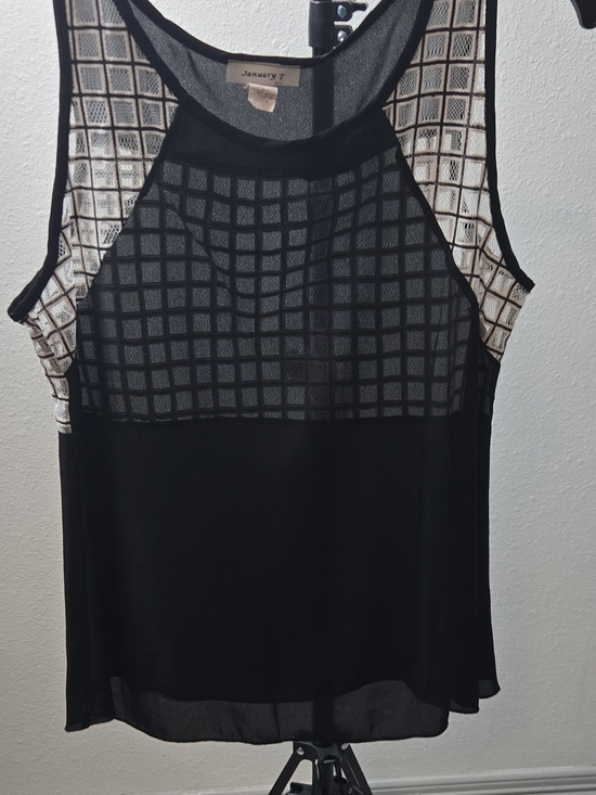 January 7 | Tops | January 7 Black Sheer Tank With Beige Grid Panels ...